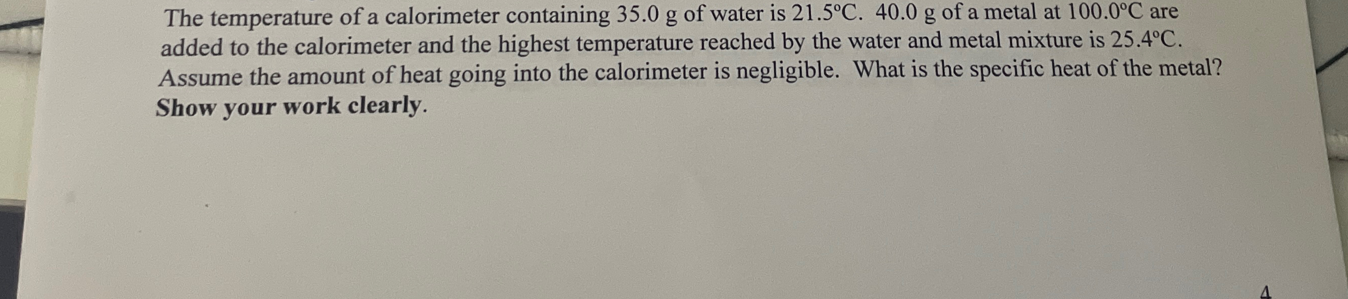 Solved The temperature of a calorimeter containing 35.0g ﻿of | Chegg.com