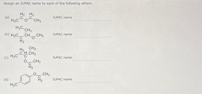 Solved Assign an IUPAC name to each of the following ethers. | Chegg.com