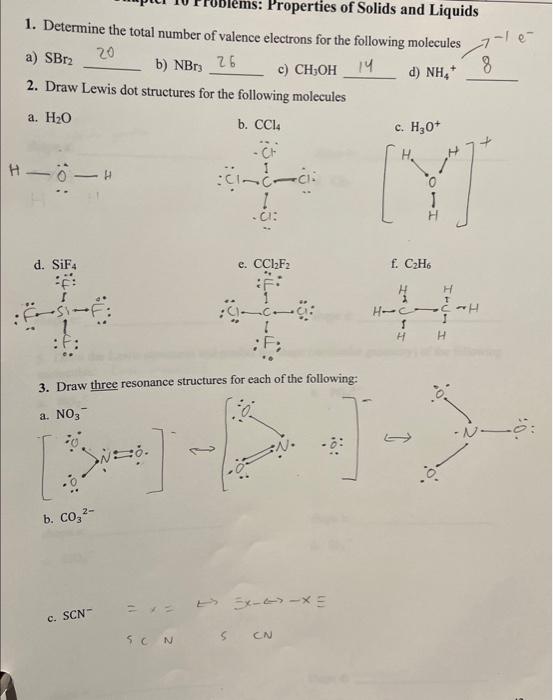 Solved 1. Determine the total number of valence electrons | Chegg.com