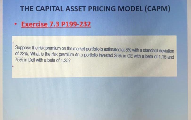 Solved THE CAPITAL ASSET PRICING MODEL (CAPM) - Exercise 7.3 | Chegg.com