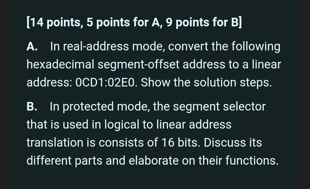 Solved [14 points, 5 points for A, 9 points for B] A. In | Chegg.com