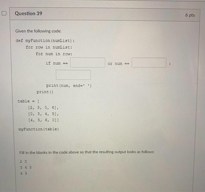 Solved Given the following code: Fill in the blanks in the | Chegg.com