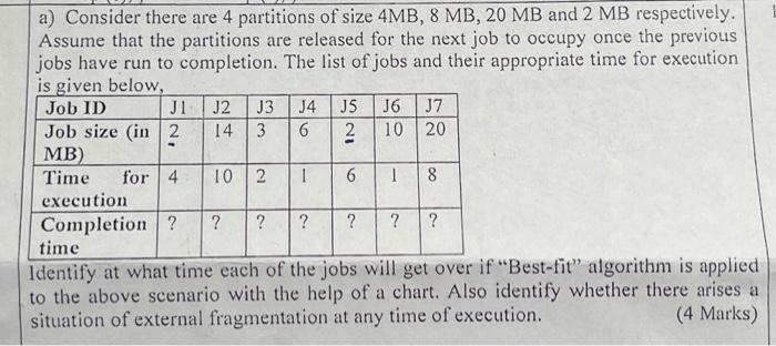 Solved a) Consider there are 4 partitions of size | Chegg.com