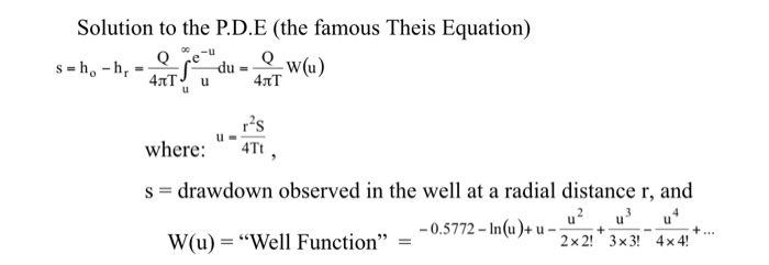 Solved Solution to the P.D.E (the famous Theis Equation) | Chegg.com