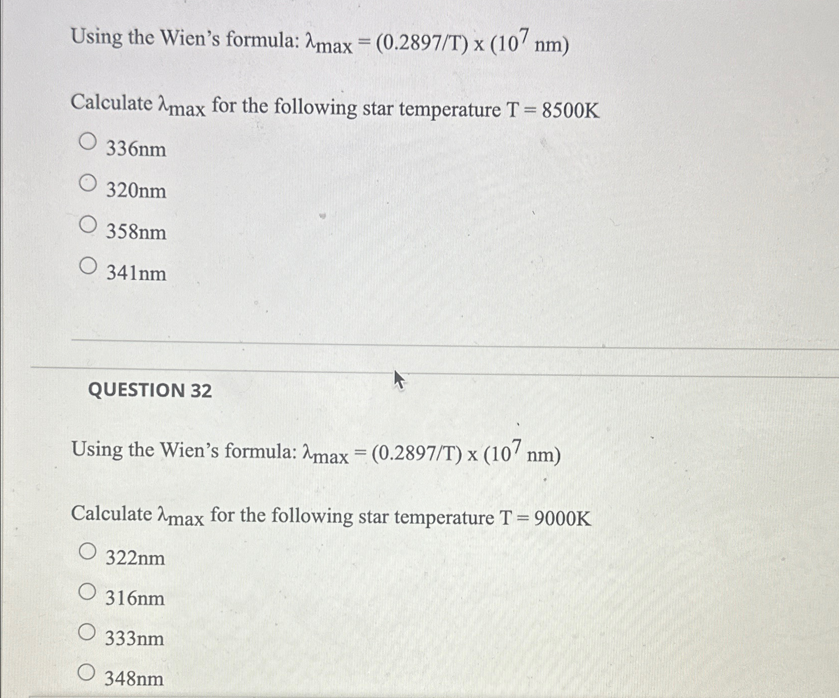 Solved Using the Wien's formula: | Chegg.com