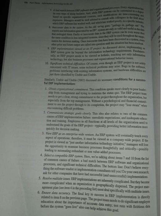 Solved ERP IMPLEMENTATION STORY SUMMARIZE A SUCSSEFFUL OR | Chegg.com