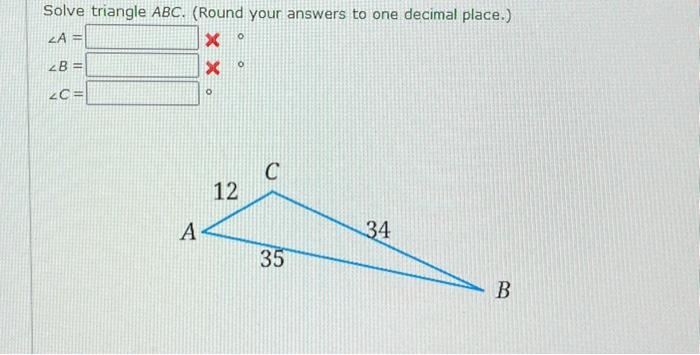 Solved Solve triangle ABC. (Round your answers to one | Chegg.com
