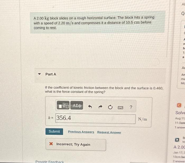 Solved A 2.00 kg block slides on a rough horizontal surface. | Chegg.com