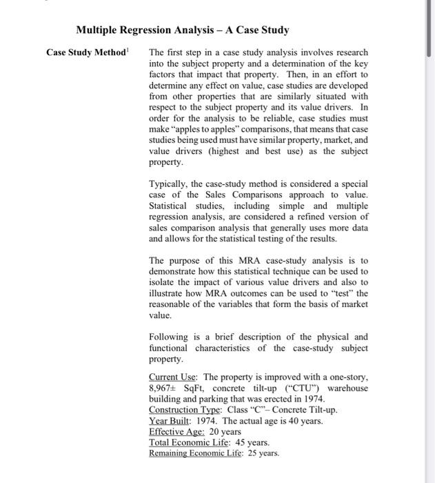 Solved Multiple Regression Analysis - A Case Study Case | Chegg.com
