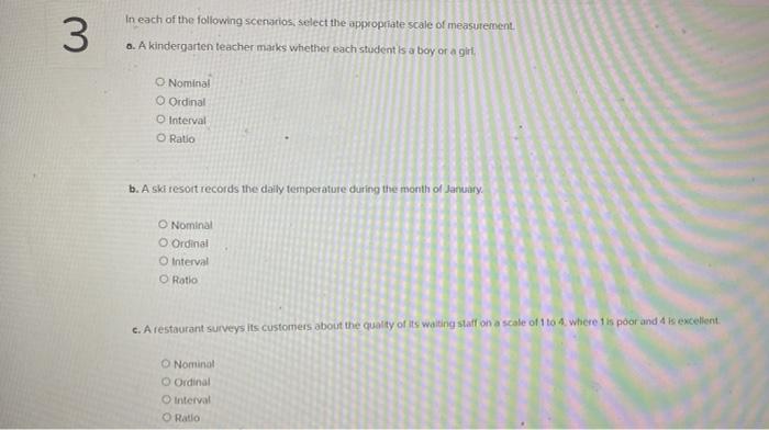 Solved In each of the following scenarios, select the | Chegg.com