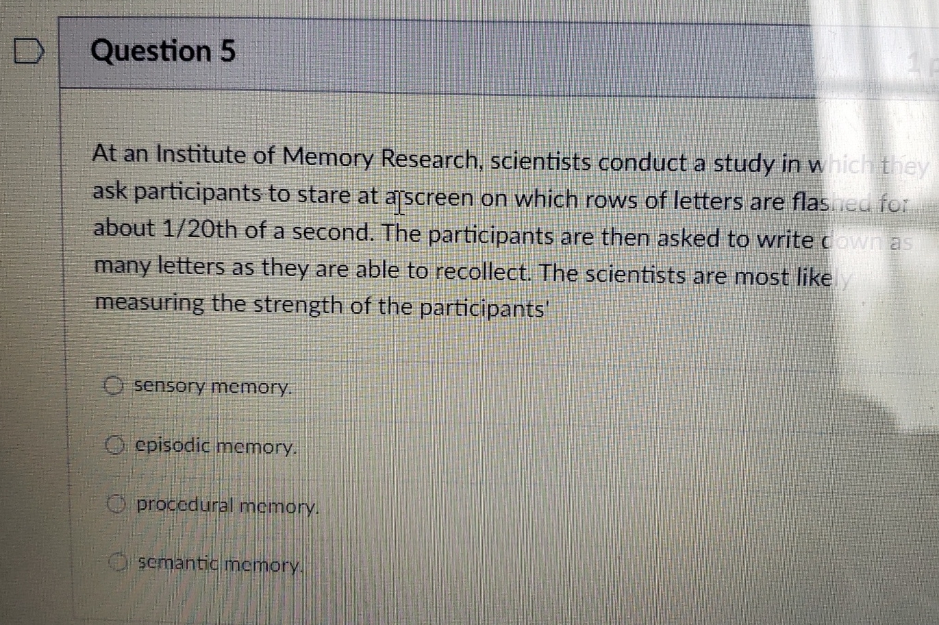 Solved Question 5At an Institute of Memory Research, | Chegg.com