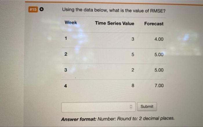 Solved Using the data below, what is the value of MAD? | Chegg.com