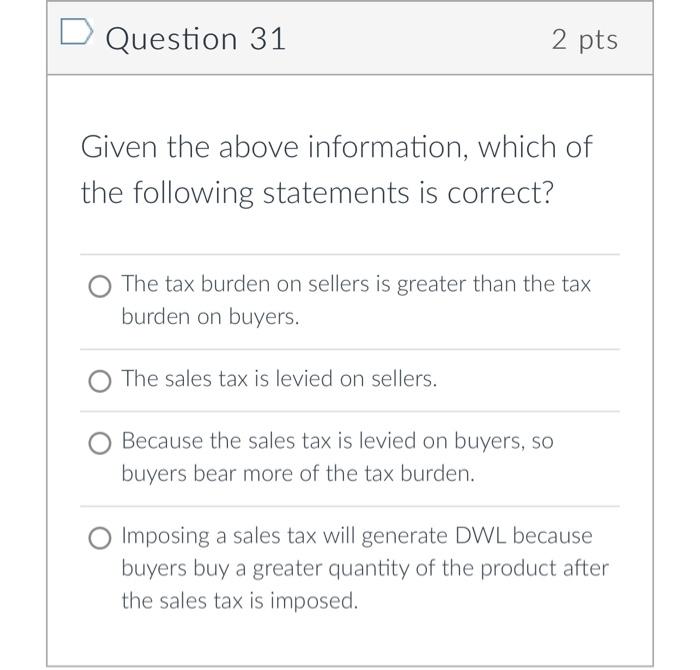 Solved A sales tax is imposed on the market for good H. | Chegg.com