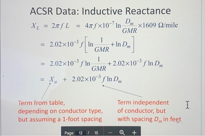 Solved ACSR Data: Inductive Reactance | Chegg.com