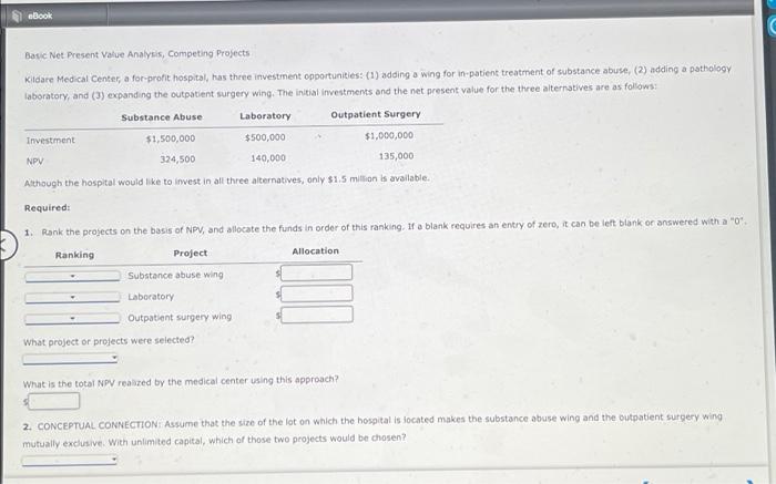 Solved eBook Basic Net Present Value Analysis, Competing | Chegg.com