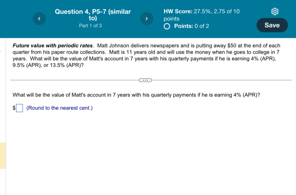 Solved Question 4, ﻿P5-7 (similar to)Part 1 ﻿of 3HW Score: | Chegg.com