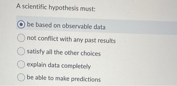 Solved A scientific hypothesis must: be based on observable | Chegg.com
