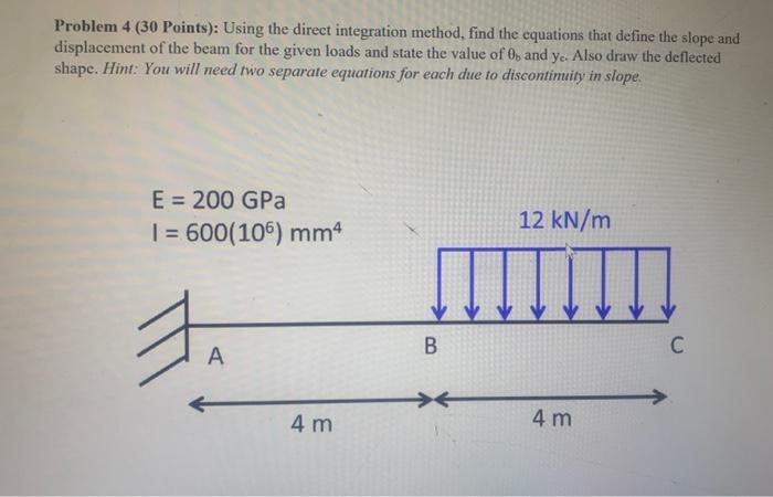 Solved Problem 4 (30 Points): Using the direct integration | Chegg.com
