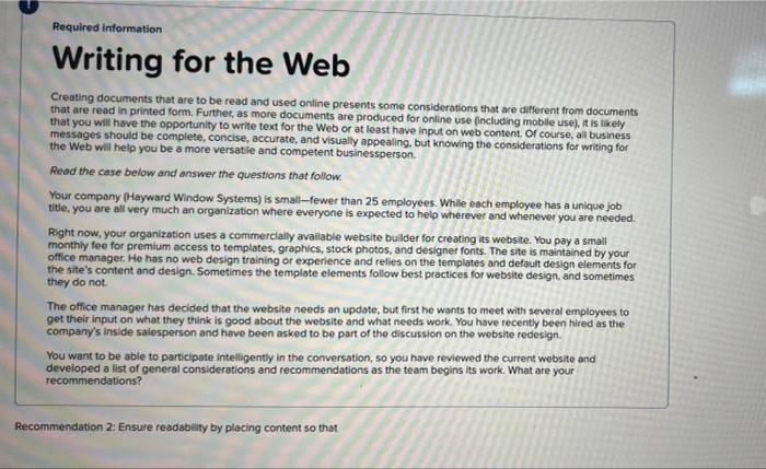 Solved Required information Writing for the Web Creating | Chegg.com