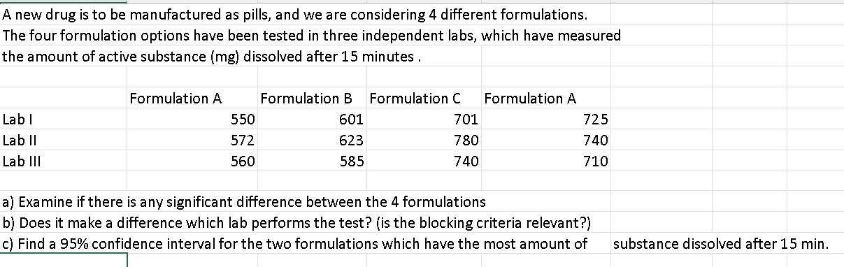 Solved Statistics Problem: Solve with excel functionA new | Chegg.com