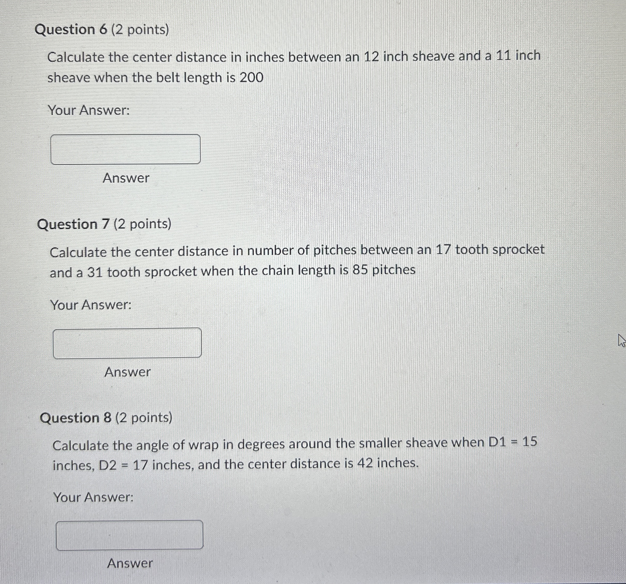Solved Question 6 (2 ﻿points)Calculate the center distance | Chegg.com