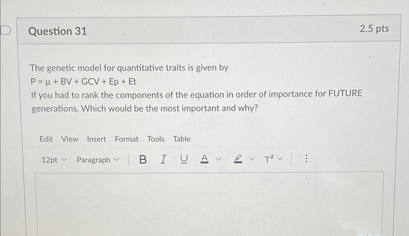 Solved Question 312.5ptsThe genetic model for quantitative | Chegg.com