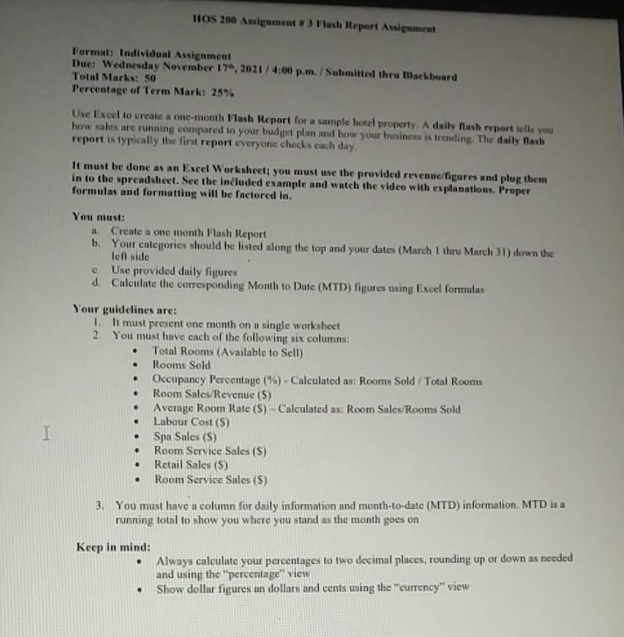 HOS 200 Assignment 3 Flash Report Angement Format: | Chegg.com