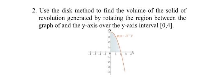 Solved 2. Use the disk method to find the volume of the | Chegg.com