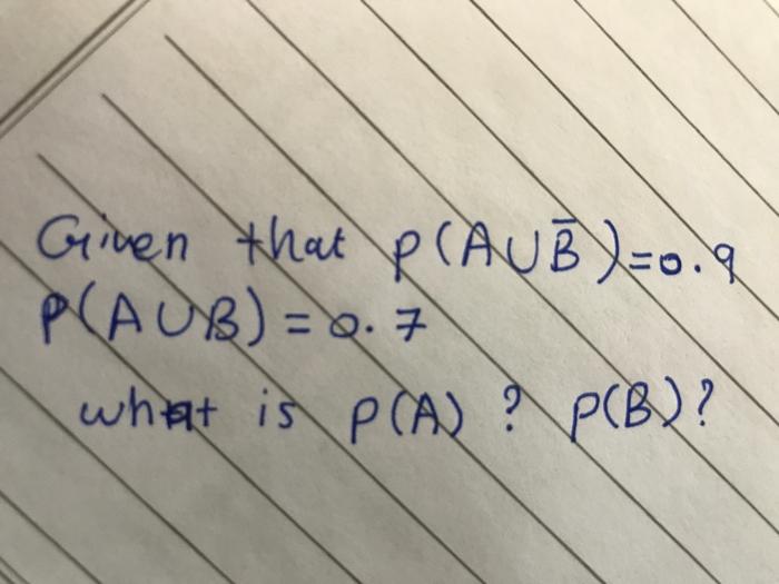 Solved Given that p(AUB)=0.9 P(AUB) = Q. what is PCA)? P(B)? | Chegg.com