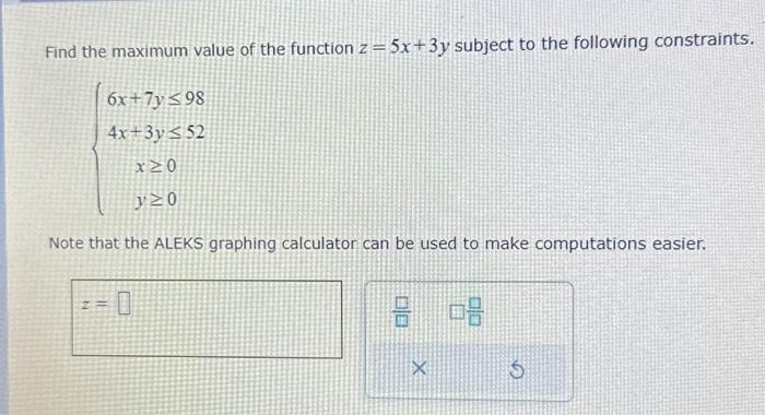 Solved Find the maximum value of the function z=5x+3y | Chegg.com