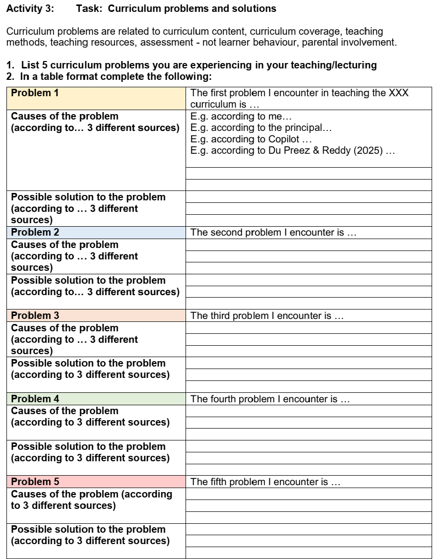Solved Activity 3: Task: Curriculum problems and solutions | Chegg.com