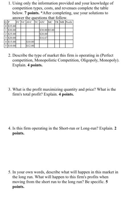Solved 1. Using only the information provided and your | Chegg.com