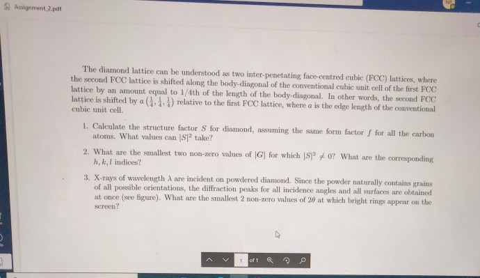 Solved Assignment2.pdt The diamond lattice can be understood | Chegg.com
