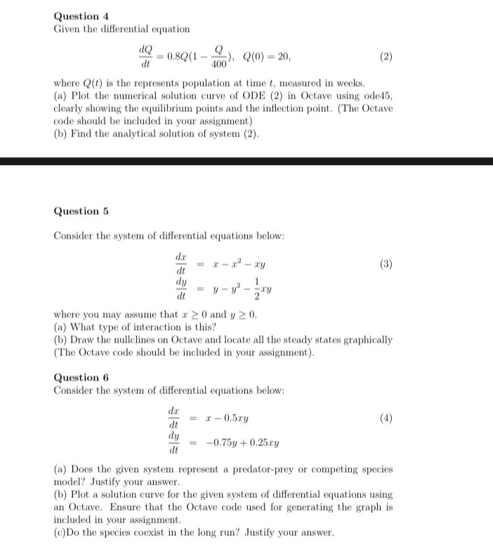 Solved Question 4Given the differential | Chegg.com