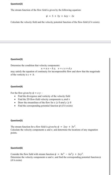 Solved The stream function of the flow field is given by the | Chegg.com