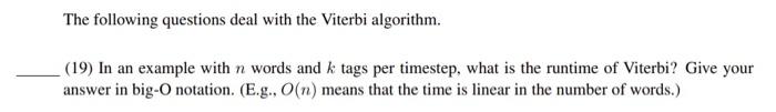 Solved The following questions deal with the Viterbi | Chegg.com