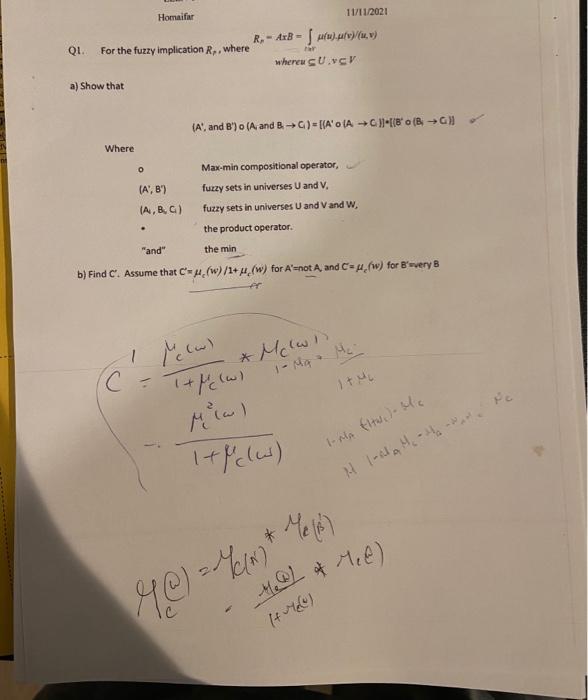 Solved Q1. For the fuzzy implication Rp, where | Chegg.com