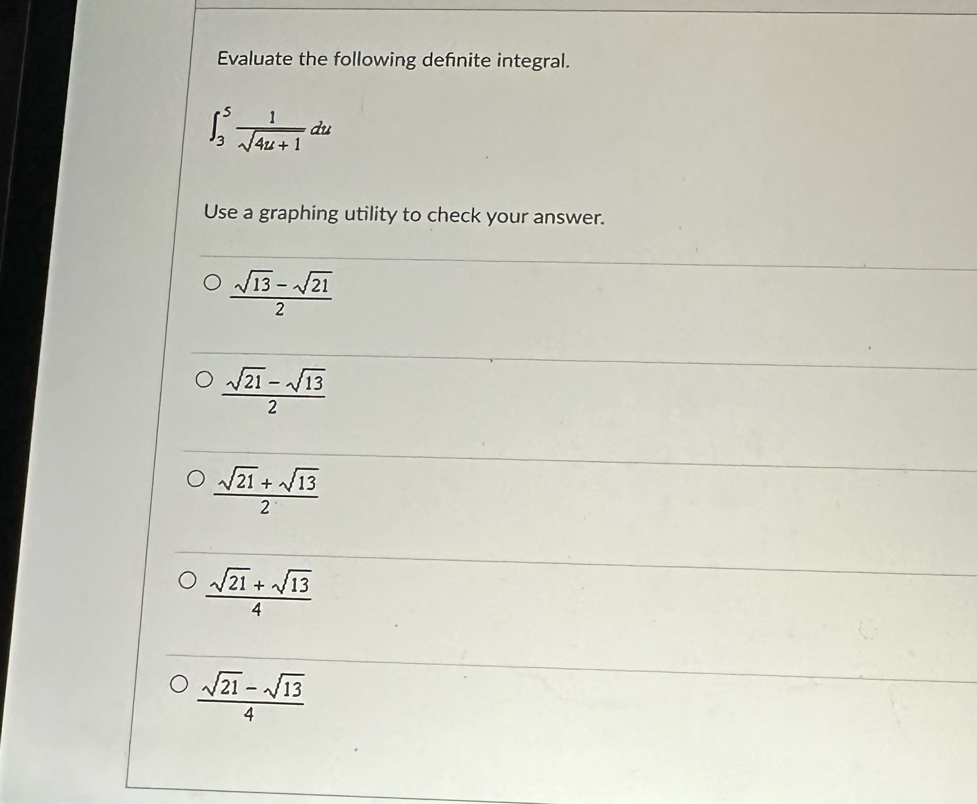 Solved Evaluate the following definite | Chegg.com