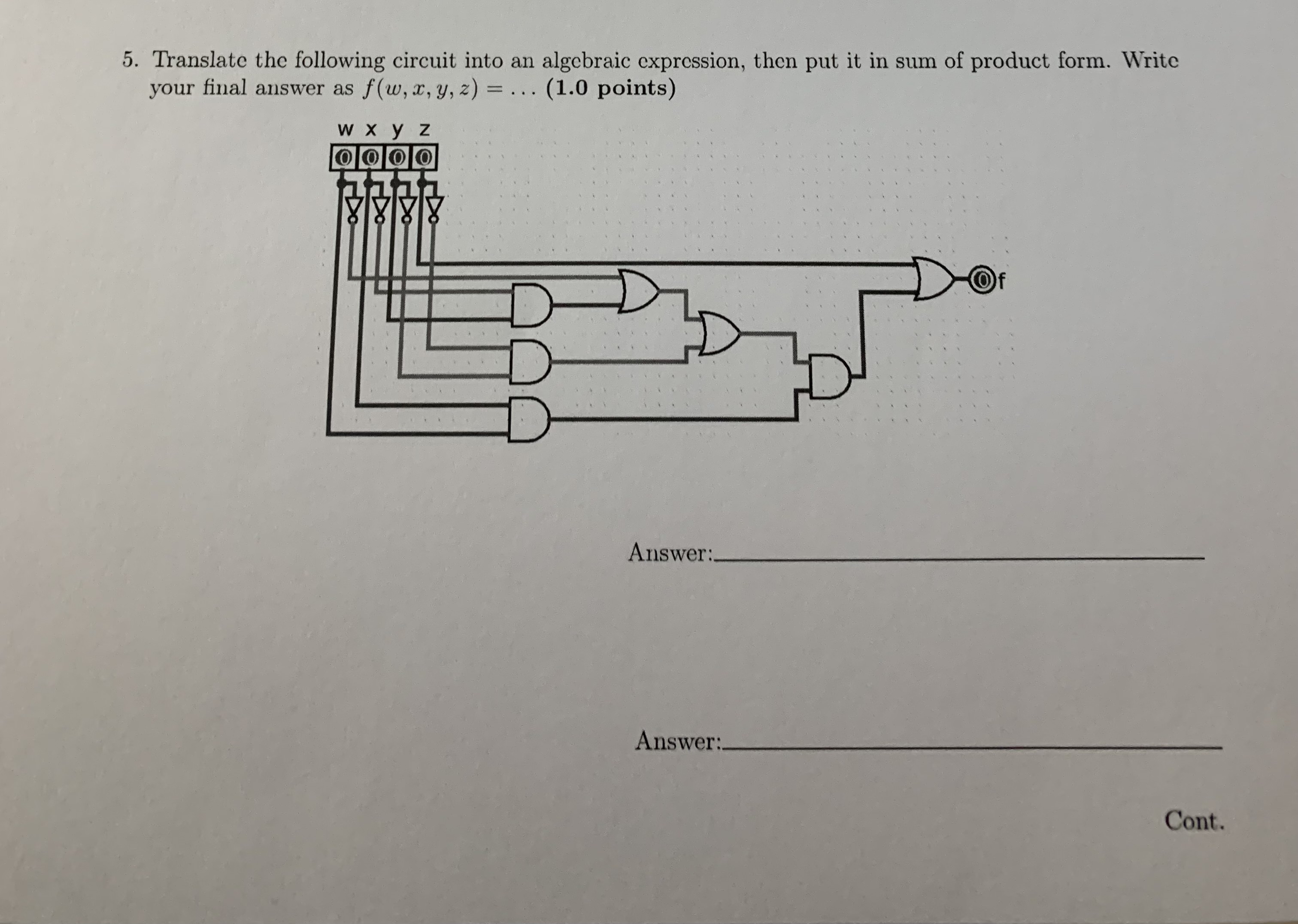 Solved Translate the following circuit into an algebraic | Chegg.com