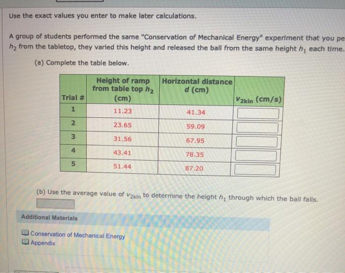 Solved Use the exact values you enter to make later | Chegg.com