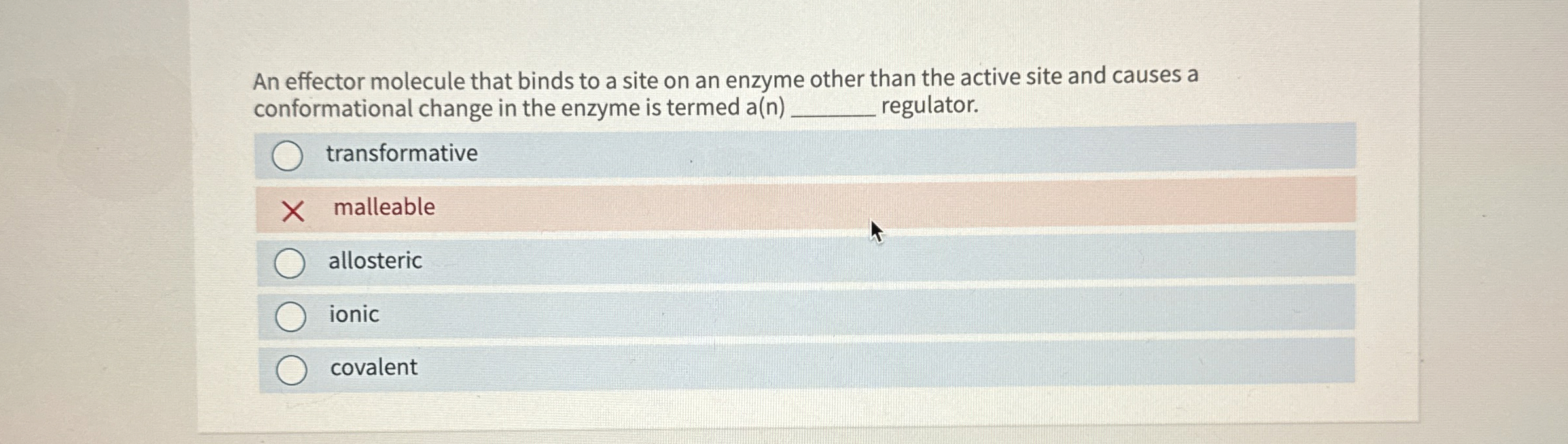 Solved An effector molecule that binds to a site on an | Chegg.com
