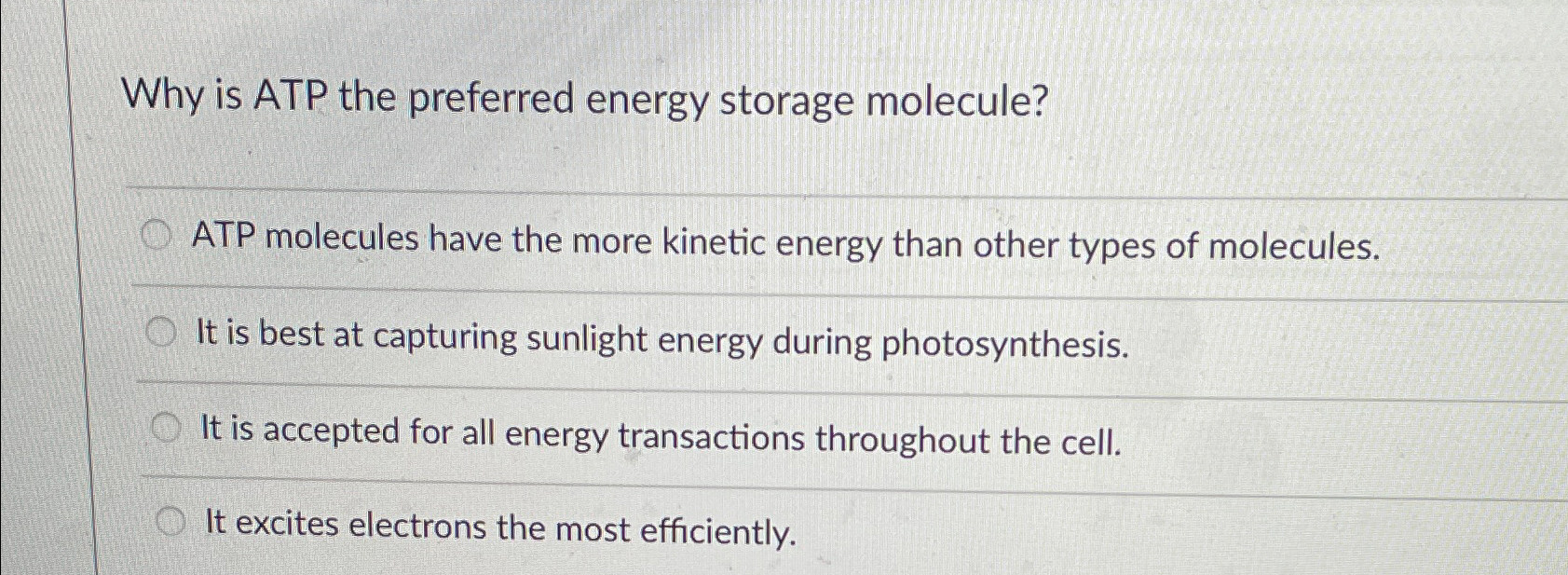Solved Why is ATP the preferred energy storage molecule?ATP | Chegg.com