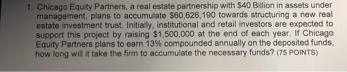 Solved 1. Chicago Equity Partners, a real estate partnership | Chegg.com