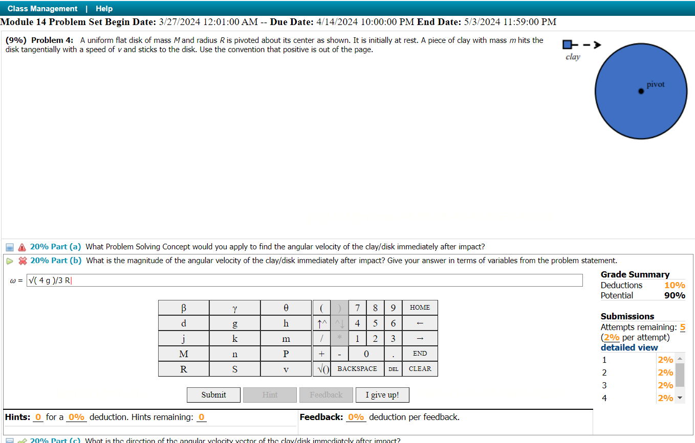 Solved A uniform flat disk of mass M and radius R is pivoted | Chegg.com
