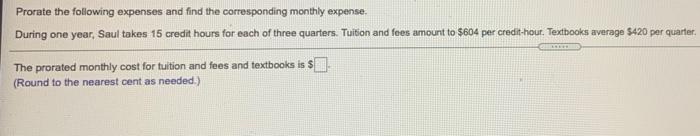 Solved Prorate the following expenses and find the | Chegg.com