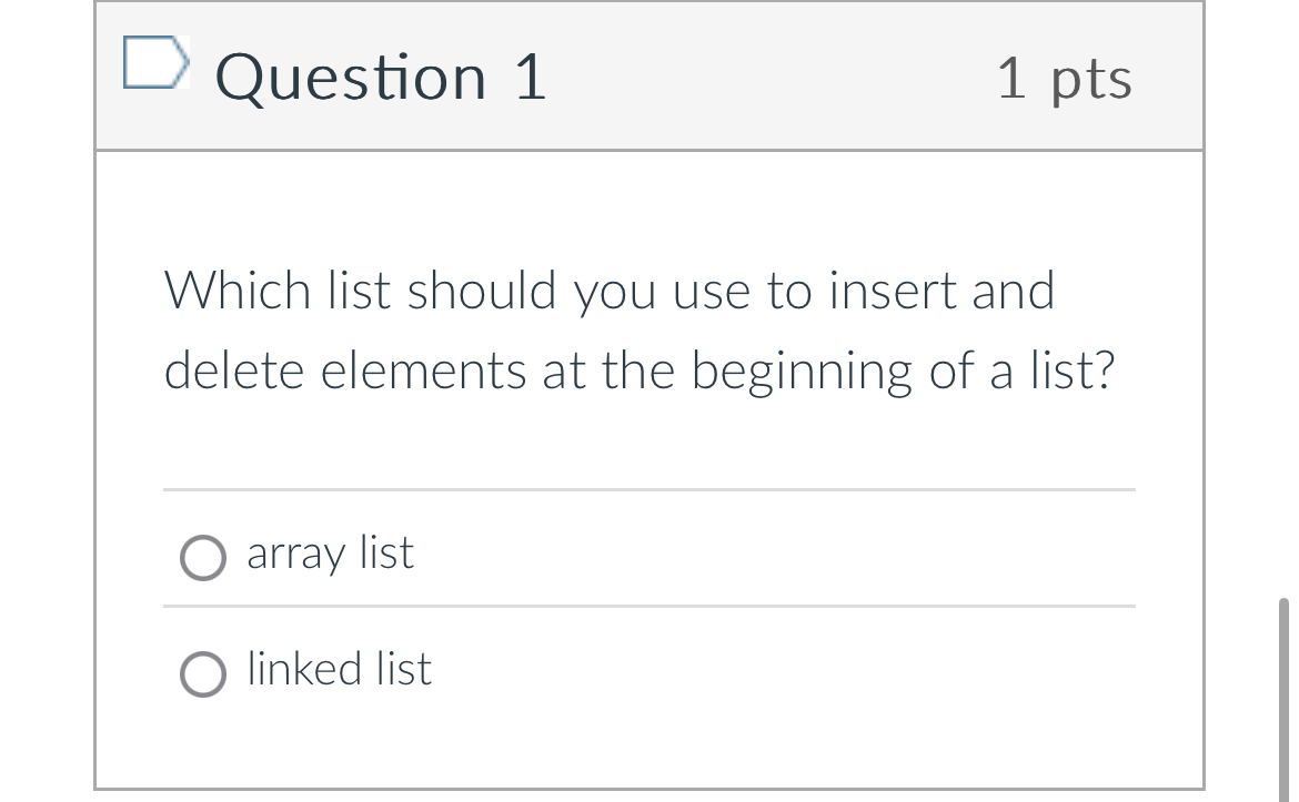 Solved Question 11 ﻿ptsWhich list should you use to insert | Chegg.com