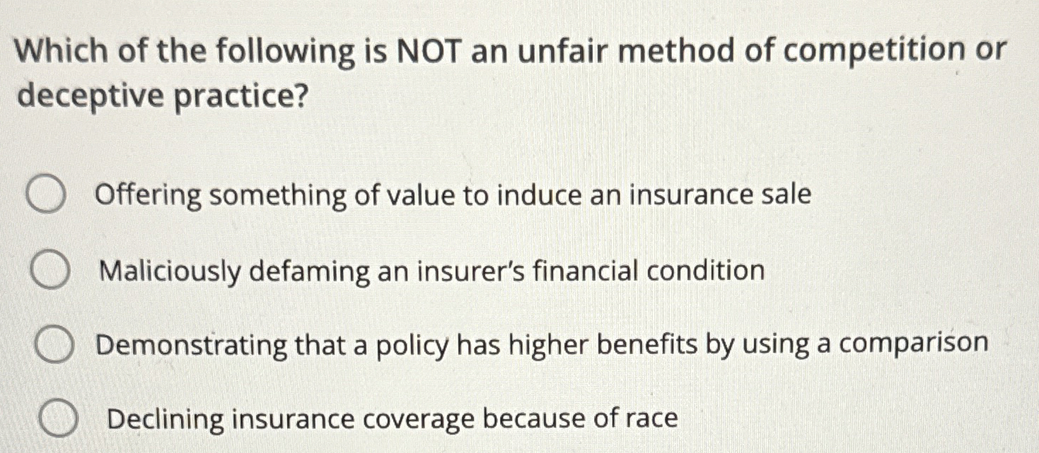 Solved Which of the following is NOT an unfair method of | Chegg.com