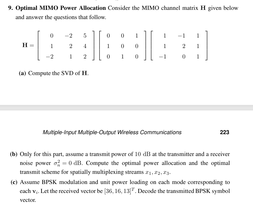 Optimal MIMO Power Allocation Consider the MIMO | Chegg.com