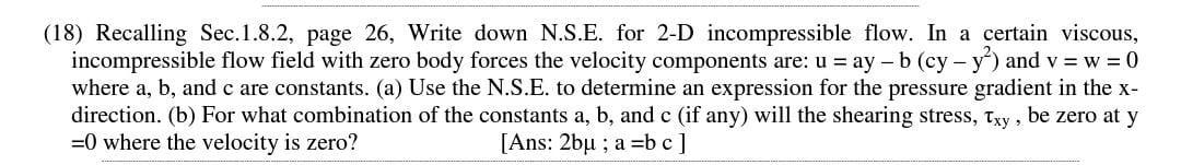 Solved (18) Recalling Sec.1.8.2, page 26, Write down N.S.E. | Chegg.com