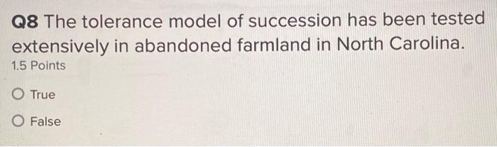 Solved Q8 The tolerance model of succession has been tested | Chegg.com